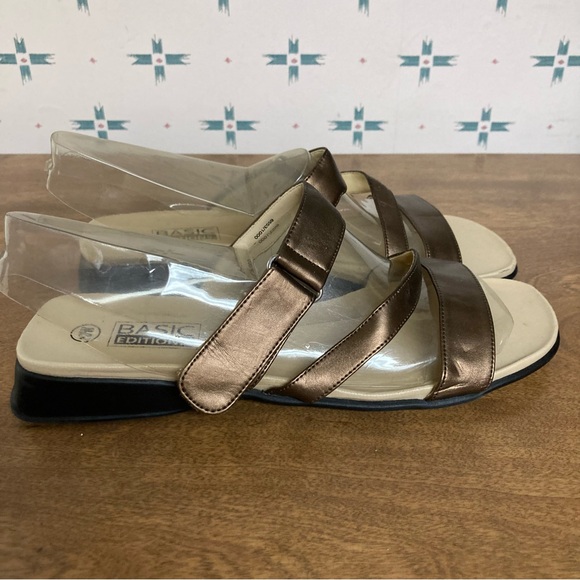 Basic Editions | Shoes | 55 Basic Editions Wide Matte Bronze Sandals 1w ...
